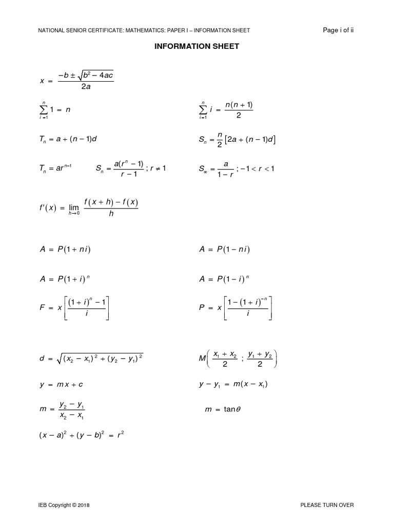 Maths Formula Sheet | PDF | Mathematics