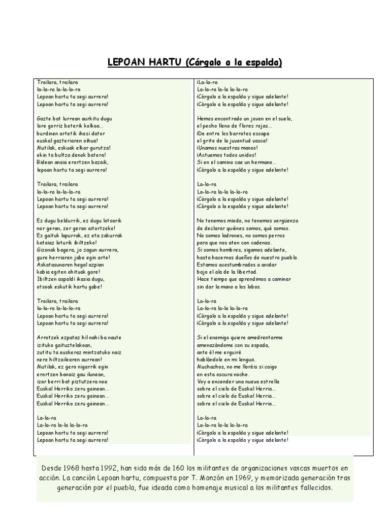 Letras canciones | País Vasco (Comunidad Autónoma) | País Vasco (Gran ...