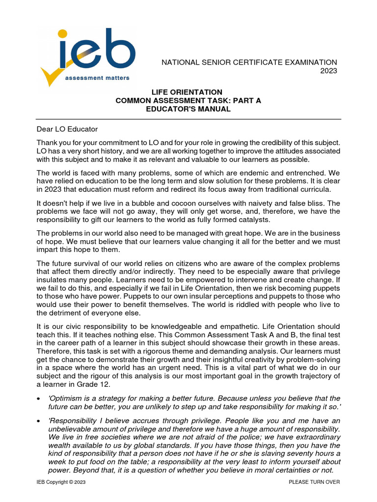 Life Orientation CAT Part A Educators Manual 2023 | PDF | Consumerism ...