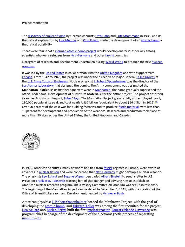 Project Manhattan | PDF | Manhattan Project | Nuclear Fission