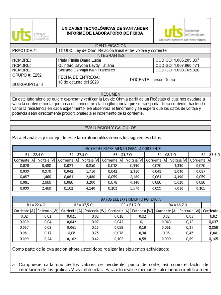 Ley De Ohm Laboratorio 7 Pdf Resistencia Eléctrica Y Conductancia 5826