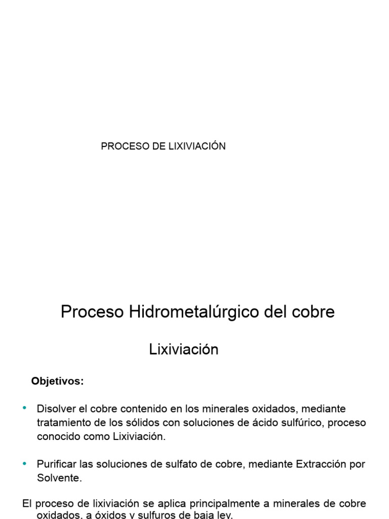 Lixiviación de Cobre Procesos Metalurgicos [Autoguardado] | PDF | Ácido | Cobre