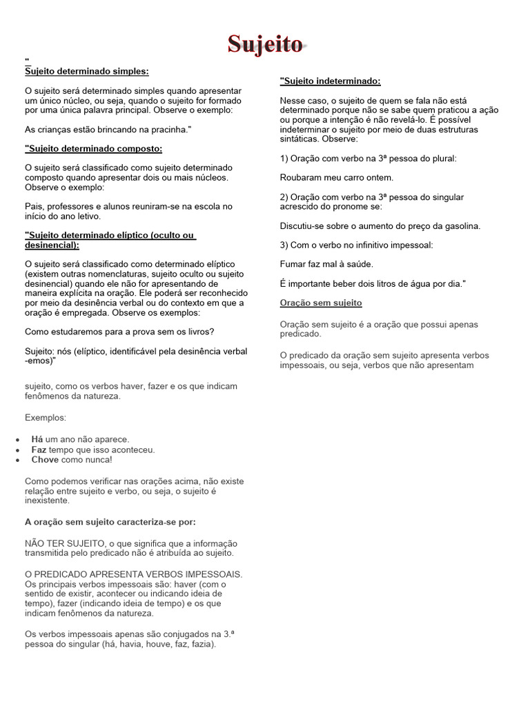 Exercicios de Tipo de Sujeito Gabarito | PDF | Assunto (gramática ...