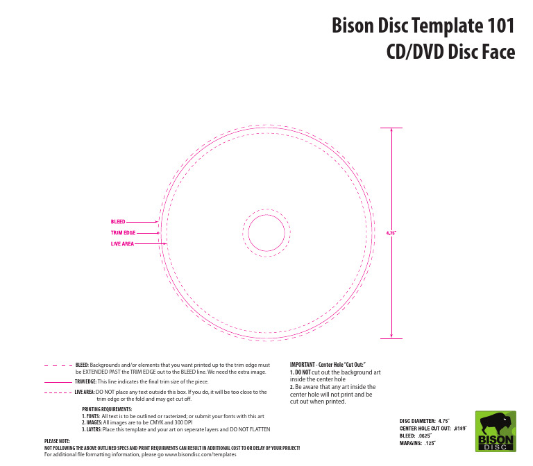 Template 101 CD and DVD Disc Face | PDF