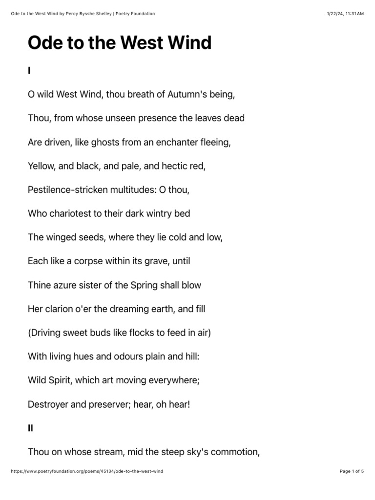 Ode To The West Wind by Percy Bysshe Shelley - Poetry Foundation ...
