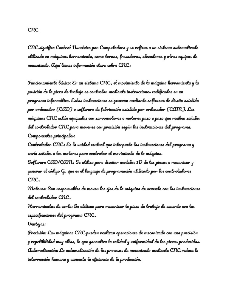 CNC | Descargar gratis PDF | Control numerico | Mecanizado