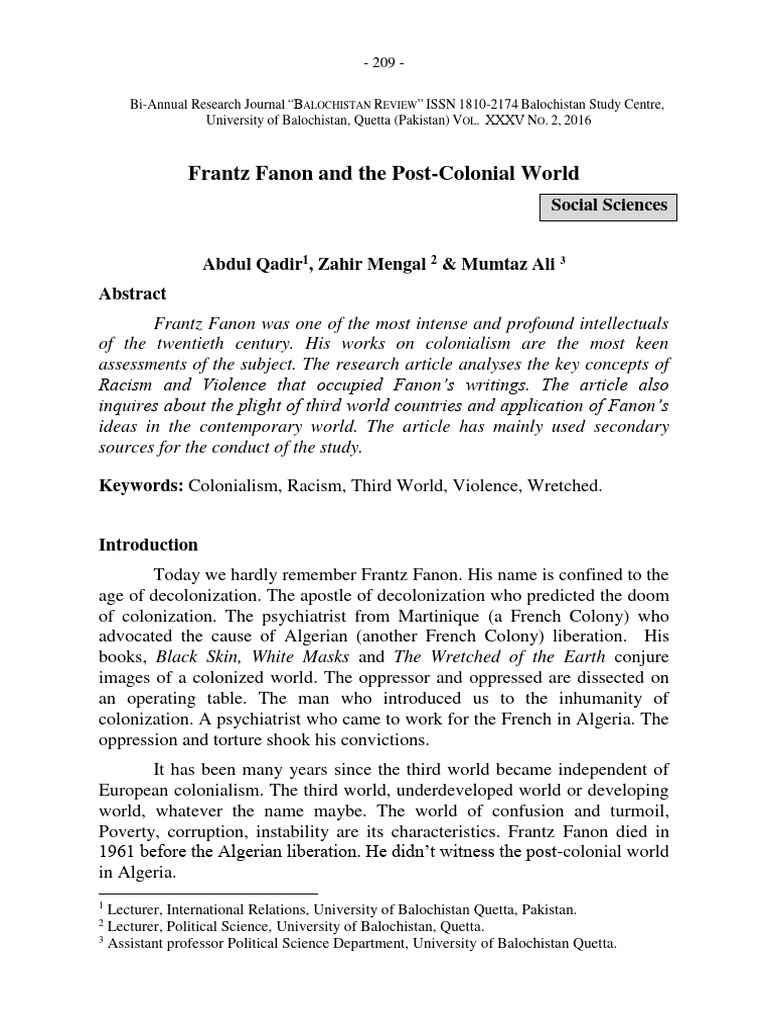 Fanon and Decolonization | PDF | Frantz Fanon | World Systems Theory