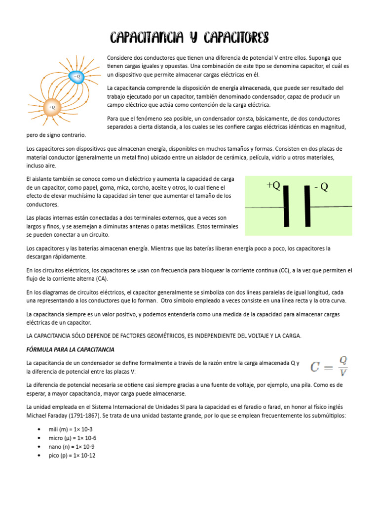 Capacitancia y Capacitores | PDF | Capacidad | Resistividad Eléctrica y Conductividad
