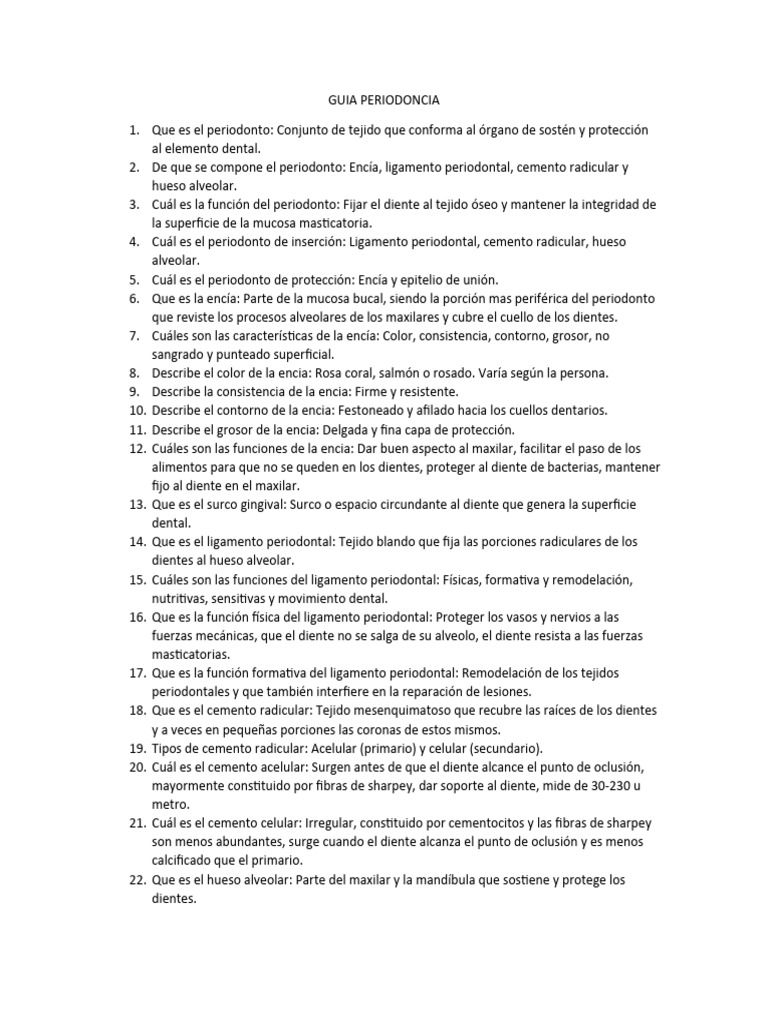 Guia Periodoncia PP 2024 | PDF | Diente humano | Boca