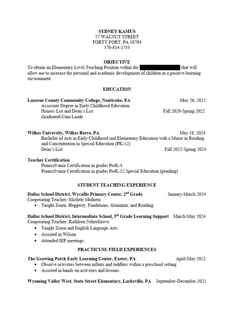 Sydney Kamus Resume | PDF | Behavior Modification | Learning