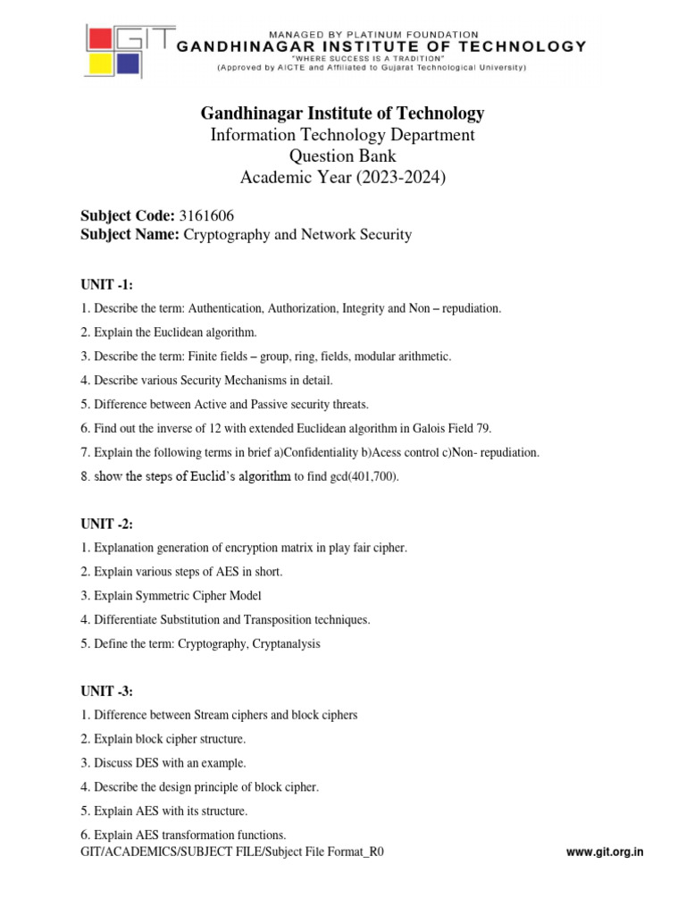 CNS Question Bank | PDF | Cryptography | Public Key Cryptography