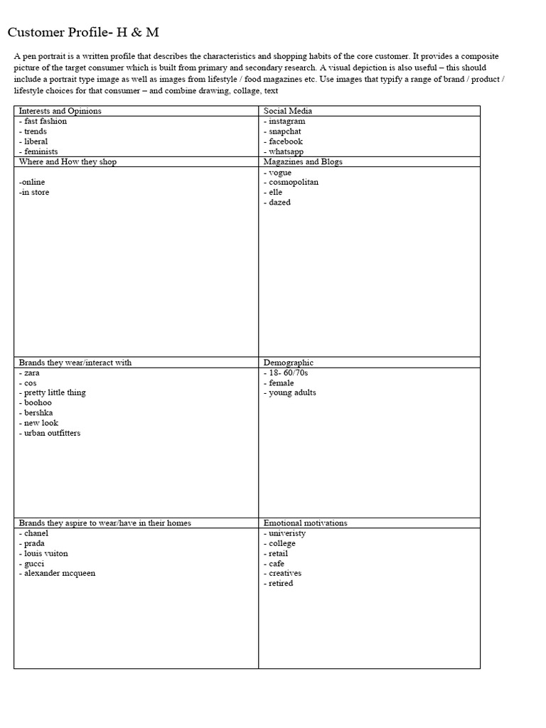 H&M Customer Profile Analysis | PDF | Consumer Behaviour | Market ...