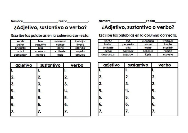 Adjetivos Sustantivos Verbos | PDF