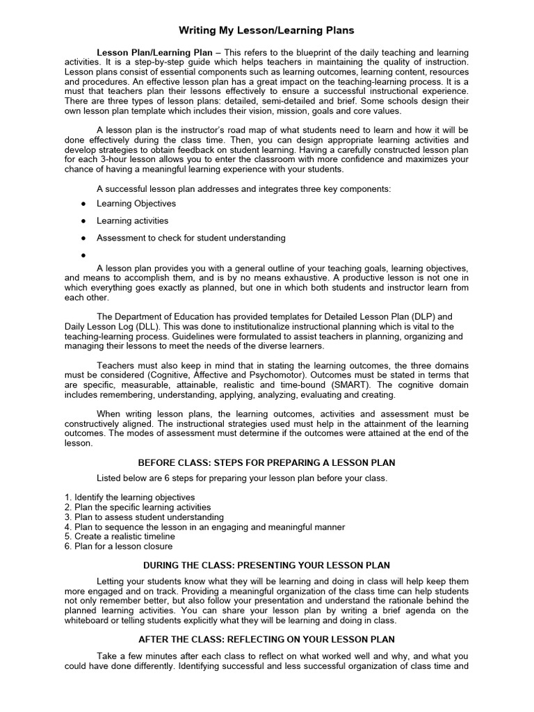 Writing My Lesson - Educ 60 | PDF | Lesson Plan | Teachers