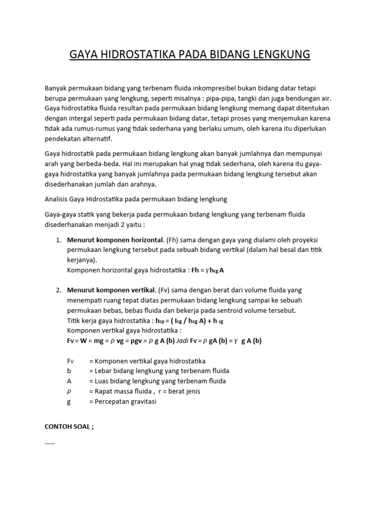 Gaya Hidrostatik Bidang Lengkung | PDF