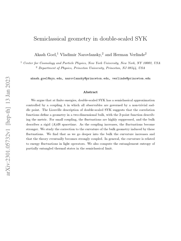 2301.05732 Semiclassical Geometry in Double-Scaled SYK | PDF | Quantum ...