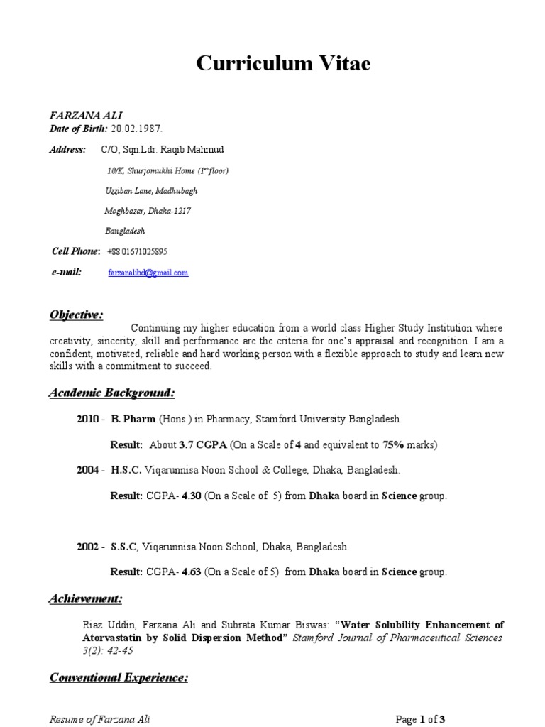 Resume For Higher Study | PDF
