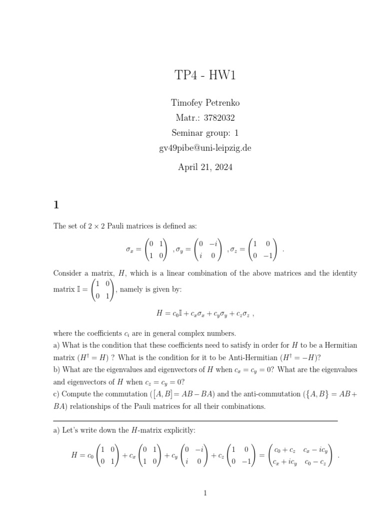 TP4 HW 1-2 | PDF | Eigenvalues And Eigenvectors | Matrix Theory