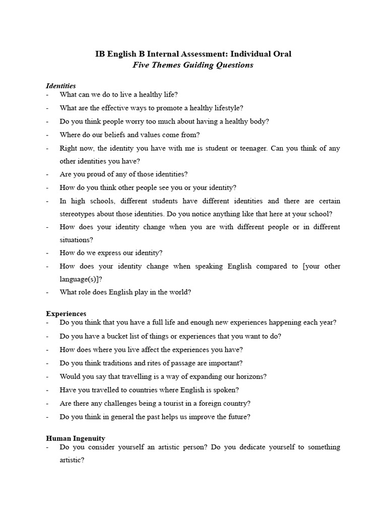 IO Five Themes Guiding Questions | PDF | Human Communication ...