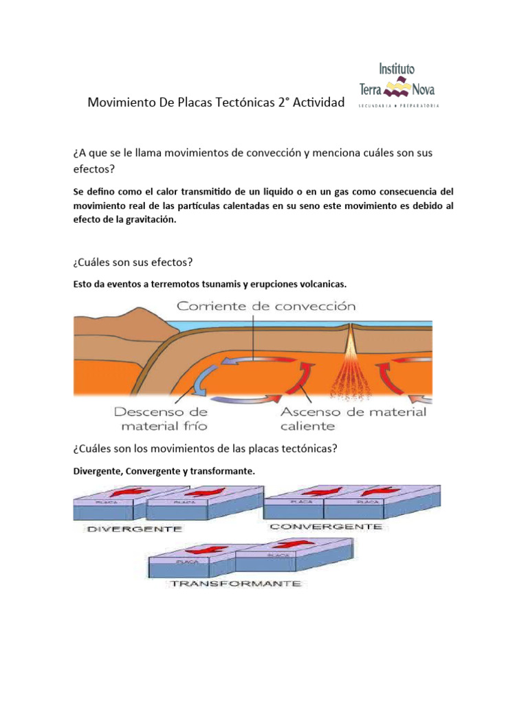 Movimiento de Placas Tectónicas 2° Actividad | PDF