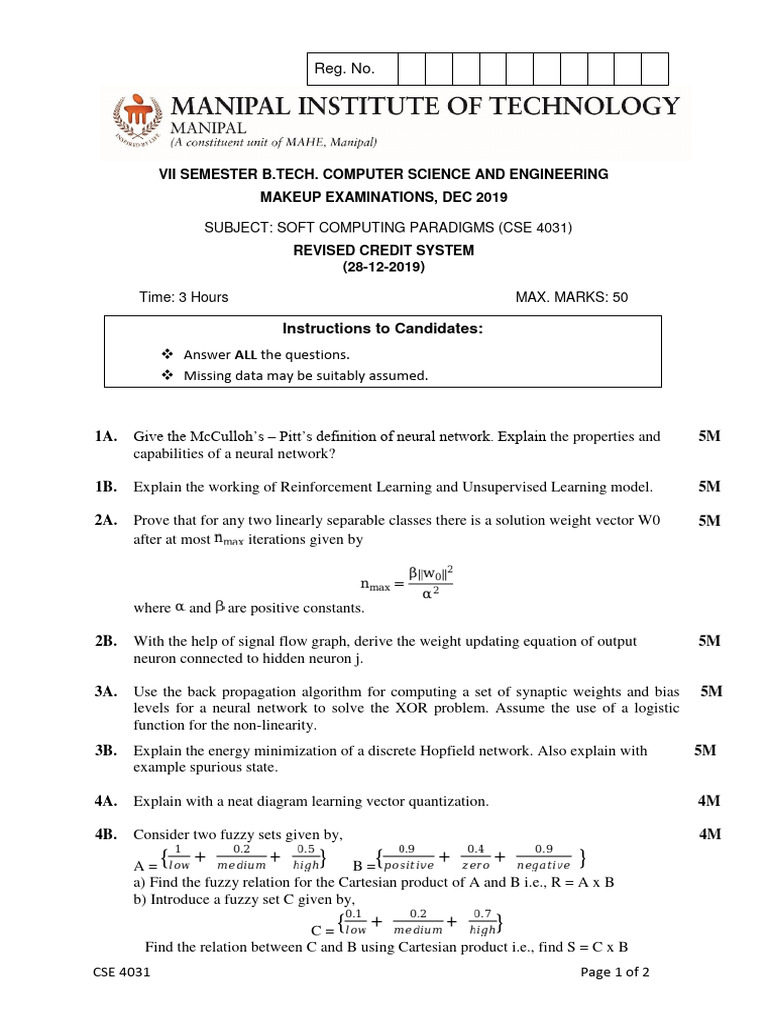 Soft - Computing - Dec 2019 - Makeup | PDF | Fuzzy Logic | Machine Learning