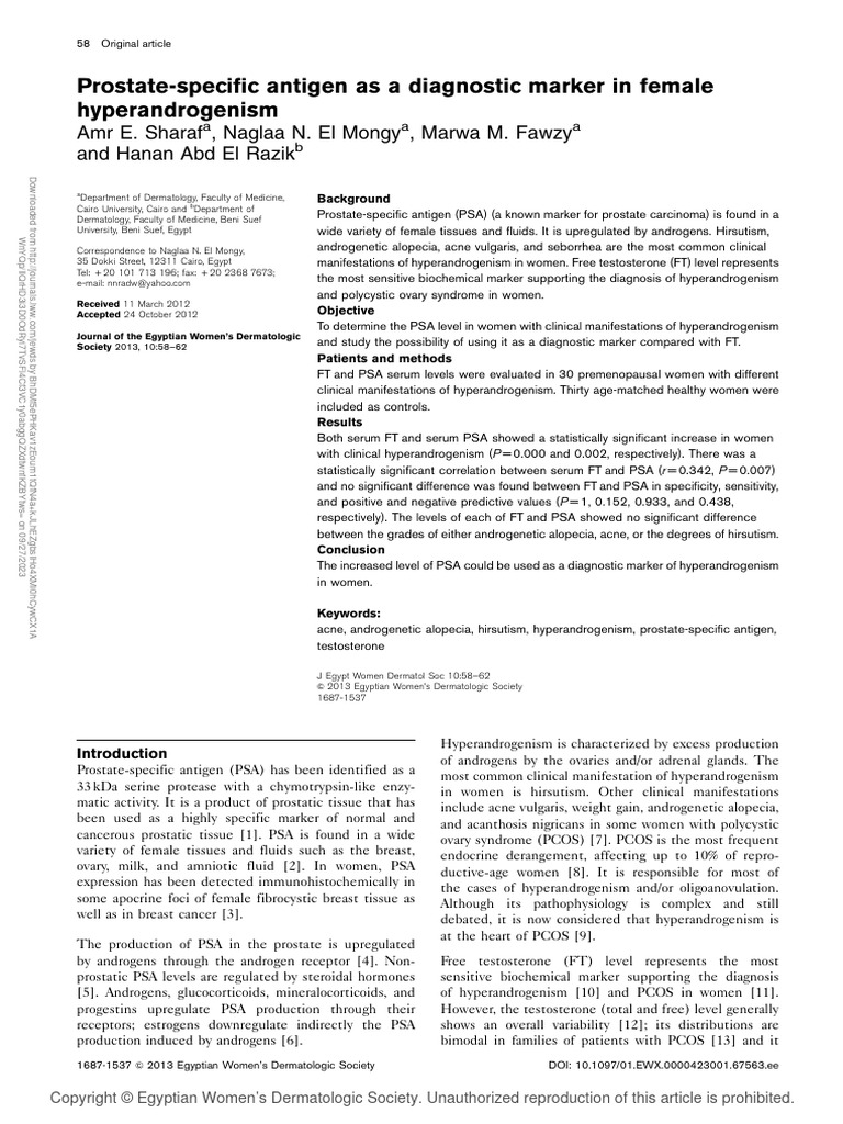 Prostate Specific Antigen As A Diagnostic Marker.2 | PDF | Prostate ...
