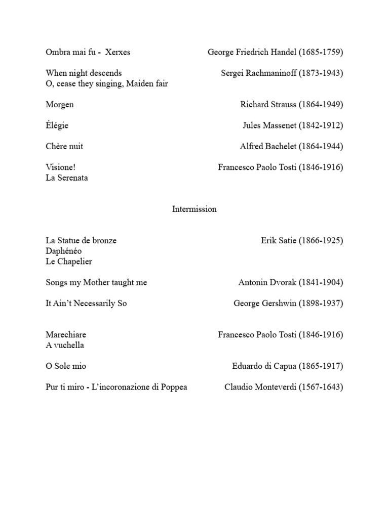 Classical Vocal Recital Program | PDF | Poetry | Classics