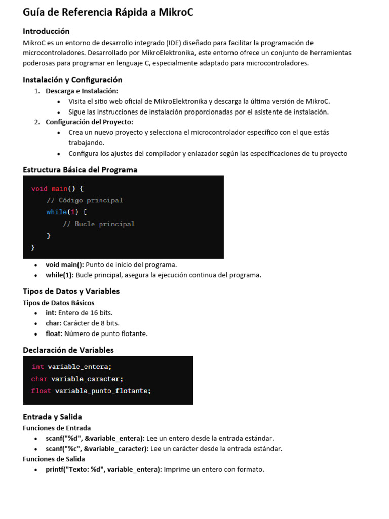 Guía de Referencia Rápida A MikroC | PDF | Informática