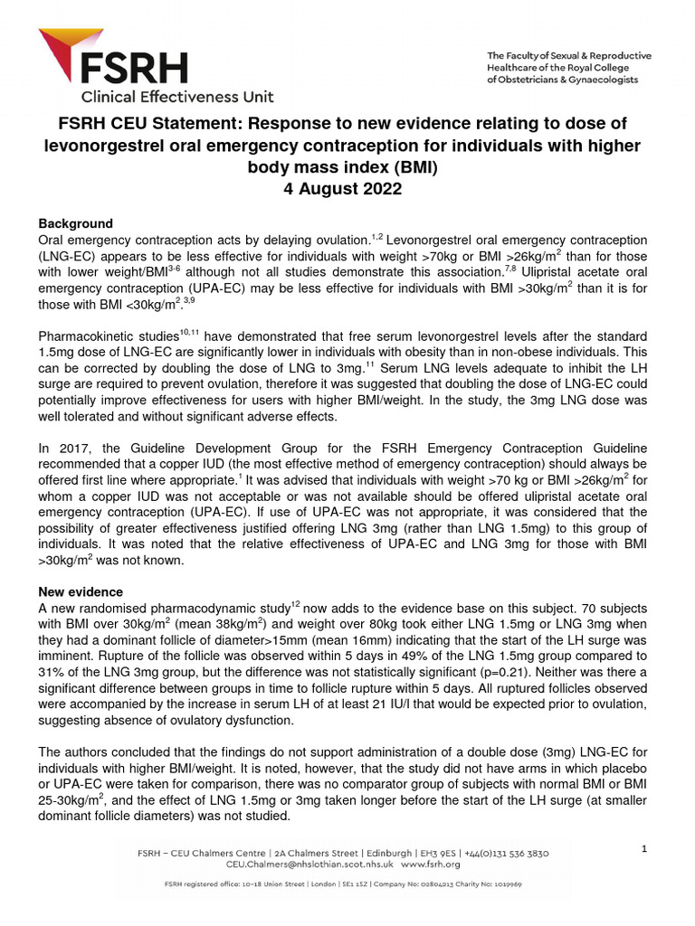 fsrh-ceu-statement-response-to-edelman-2022-aug22 | PDF | Birth Control ...