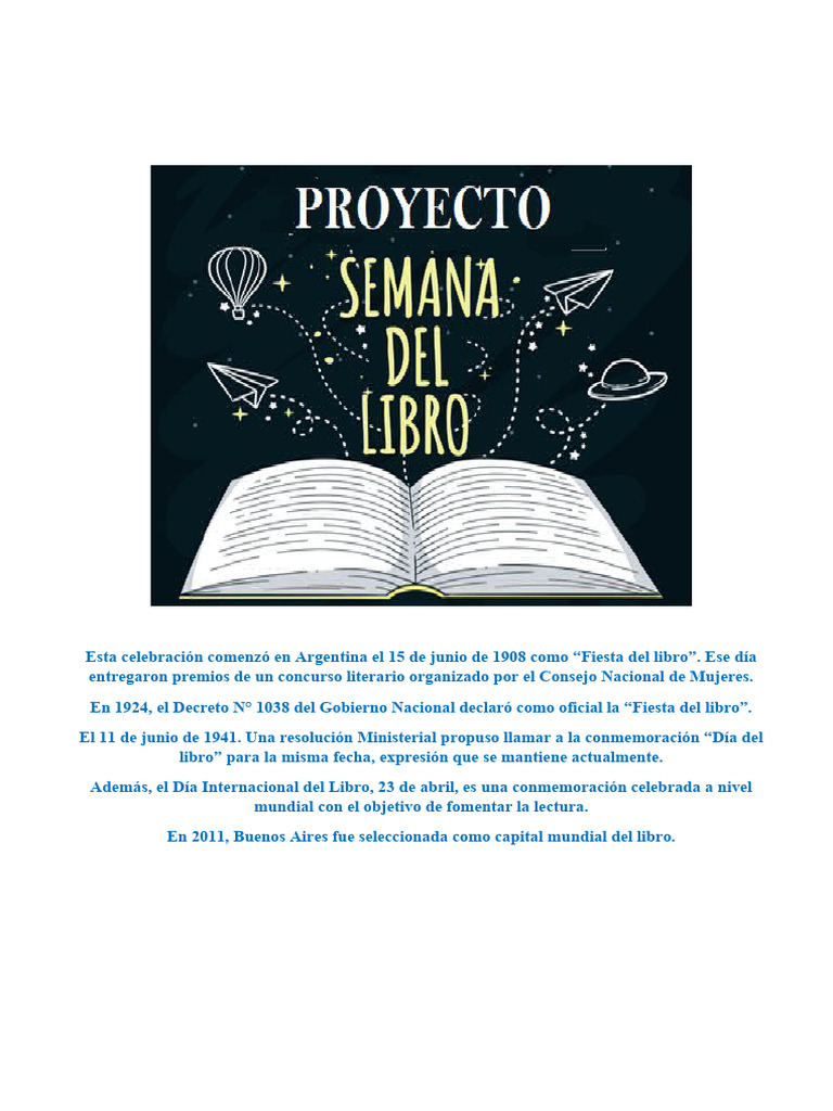 Proyecto Semana Del Libro | PDF | Ciencias sociales | Estudios de ...