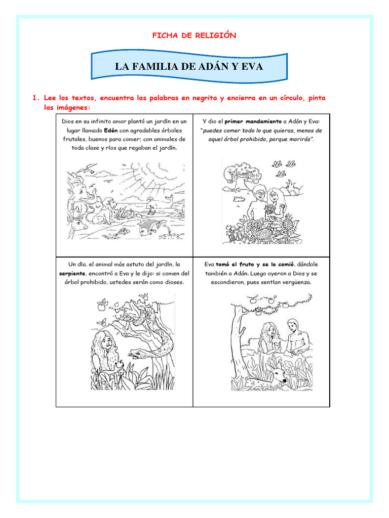 Ficha Relig Familia de Adan y Eva | PDF | Adán y Eva | Creencia ...