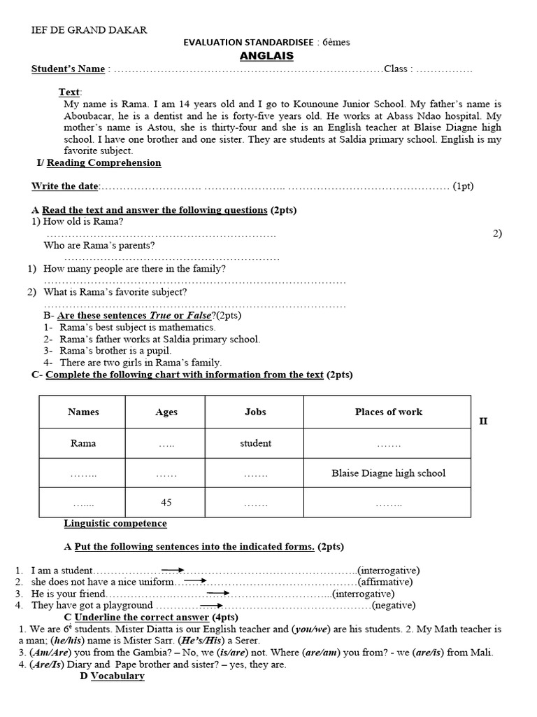 6ème ANGLAIS | PDF | Learning | Human Communication