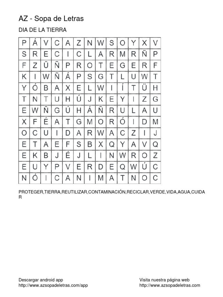 Sopa de Letras: Día de la Tierra | PDF | Hogar, jardinería y bricolaje