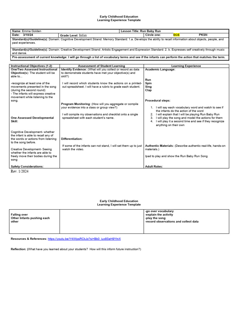 Ece Lesson Plan Template 3 2 | PDF | Early Childhood Education | Vocabulary