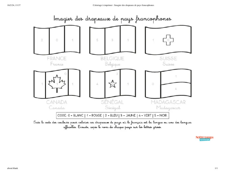 Coloriage À Imprimer - Imagier Des Drapeaux de Pays Francophones | PDF