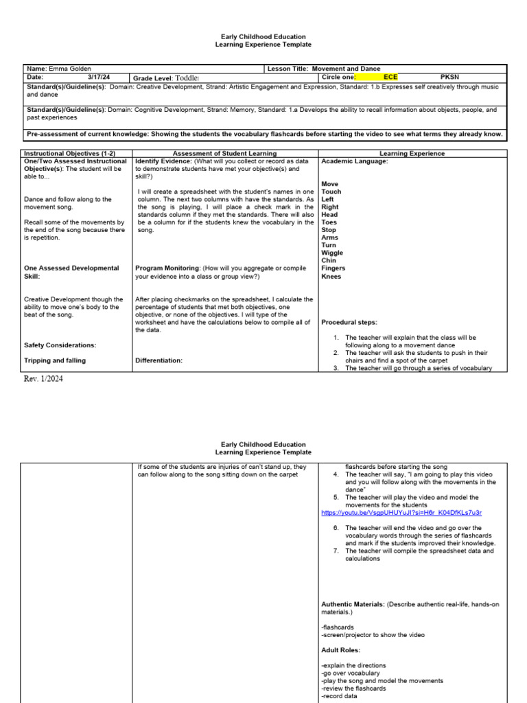 Ece Lesson Plan Template 4 2 | PDF | Learning | Vocabulary