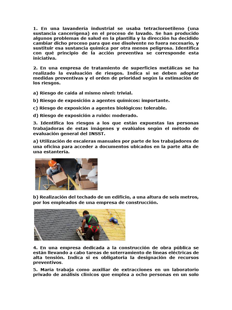 Ejercicios Unidad 2 PRL | Descargar gratis PDF | Laboratorios | Business