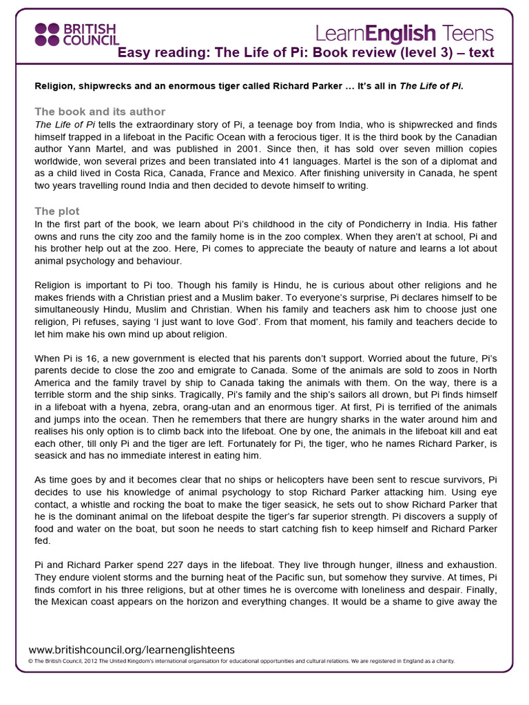 The Life of Pi Level 3-Text Only 5 | PDF