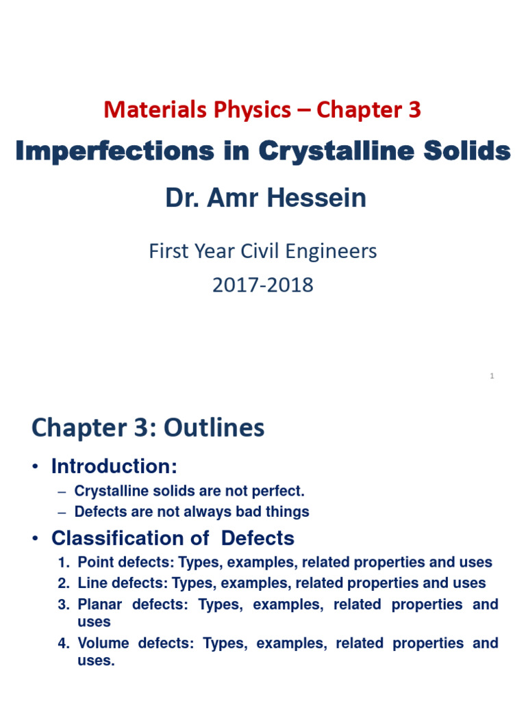 Imperfections in solids | PDF | Dislocation | Crystallographic Defect