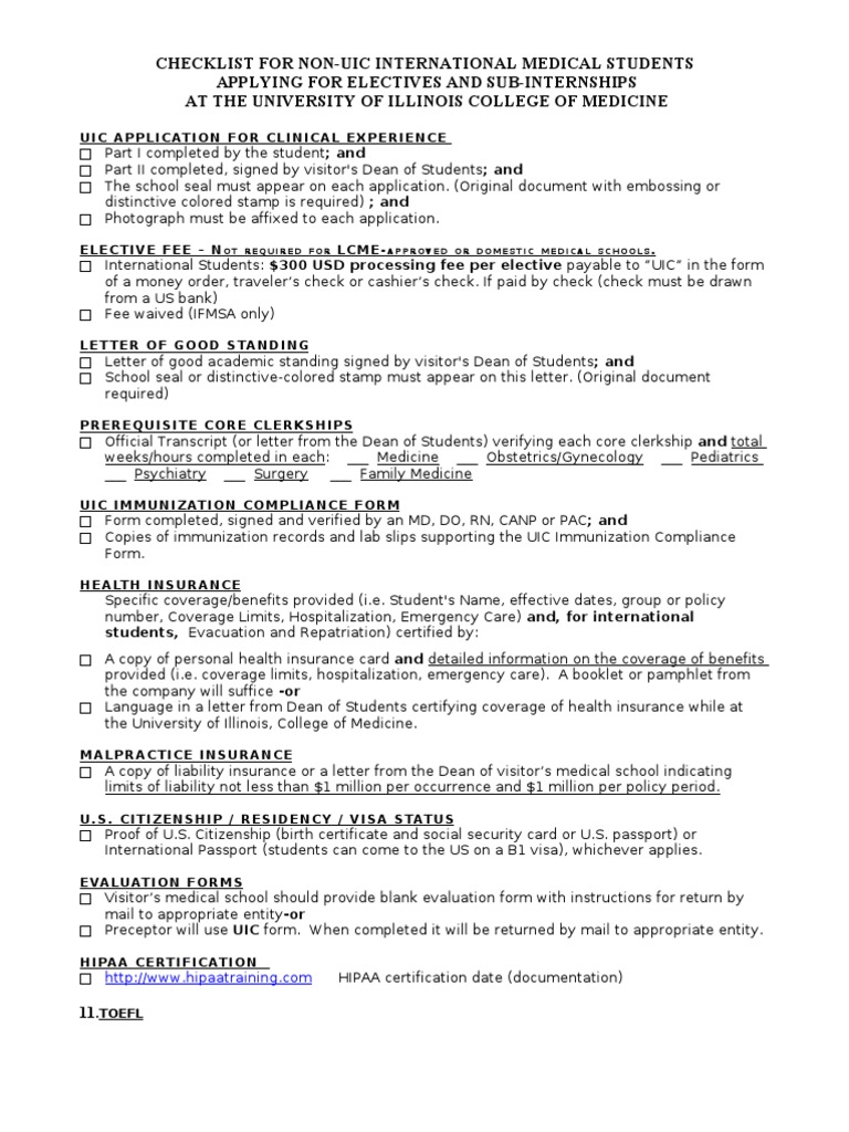 Checklist For International Student 10-15-2010 | PDF | Medical School ...