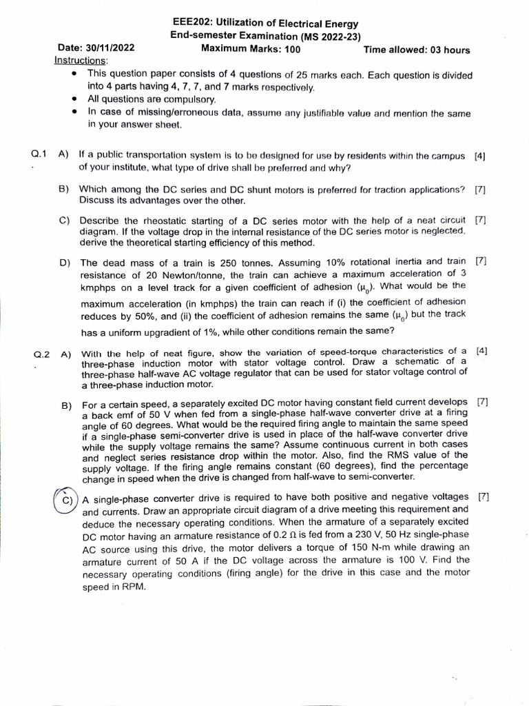 UEE Endsems | PDF | Electric Motor | Welding