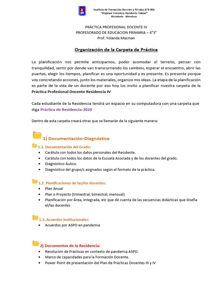 Organización de Carpeta Docente IV | PDF