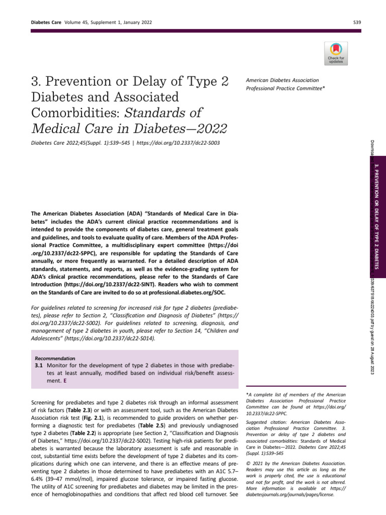 Diabetes Care | PDF | Prediabetes | Preventive Healthcare