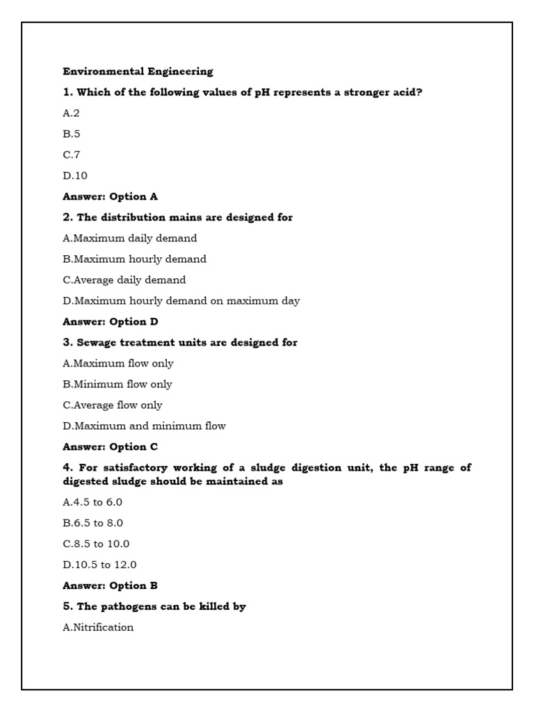Environmental Engineering MCQ Question | PDF | Latitude | Water ...