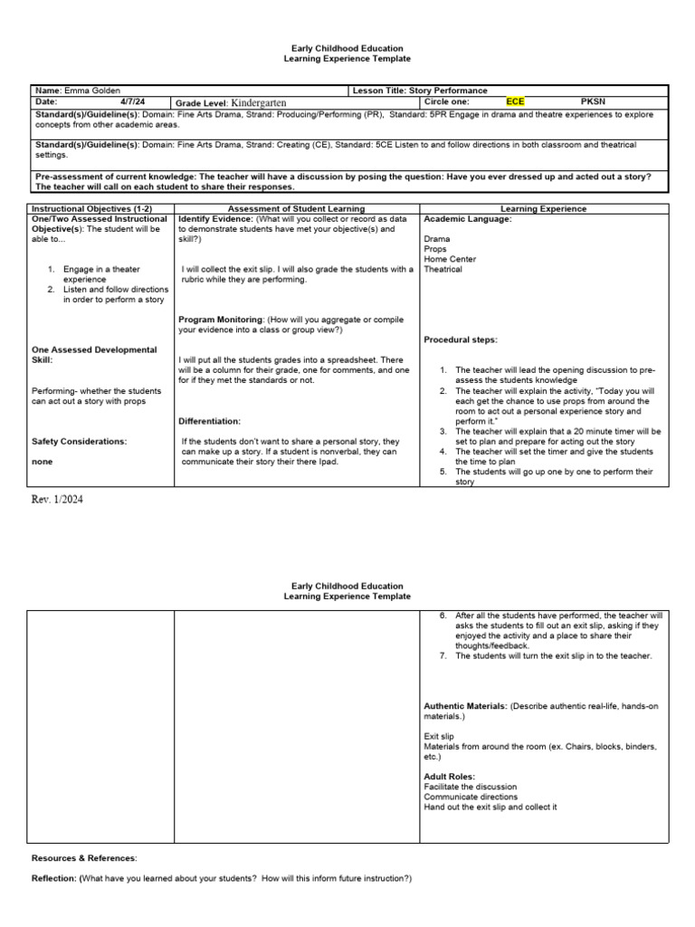 Ece Lesson Plan Template 8 2 | PDF | Teachers | Early Childhood Education