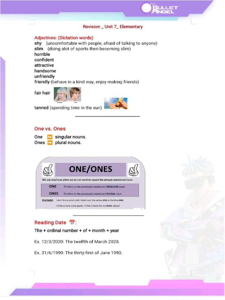 Elementary Unit 7 Revision - 061647 | PDF