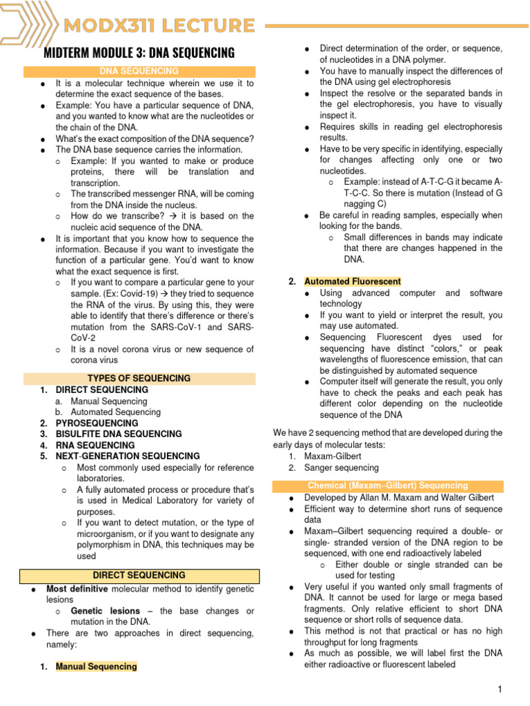 Modx Lec Mid 3 Dna Sequencing Pdf Dna Sequencing Sequencing 