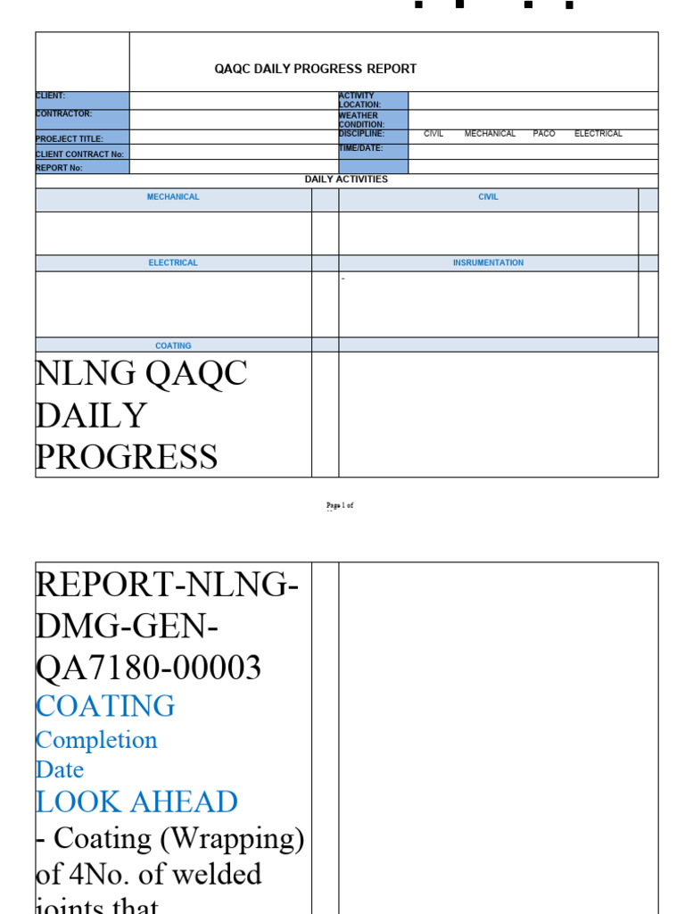 Daily QAQC Progress Report Template | PDF | Nondestructive Testing ...