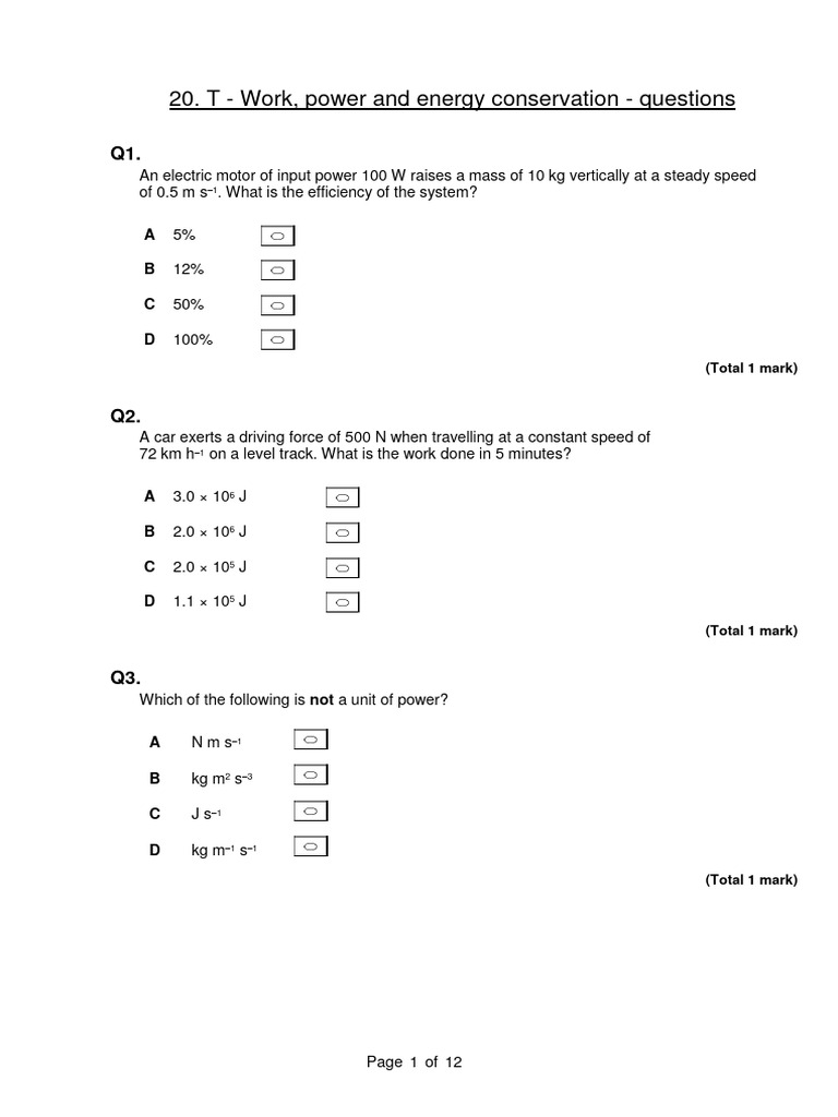 Energy Conservation Exam Questions | PDF | Force | Power Station