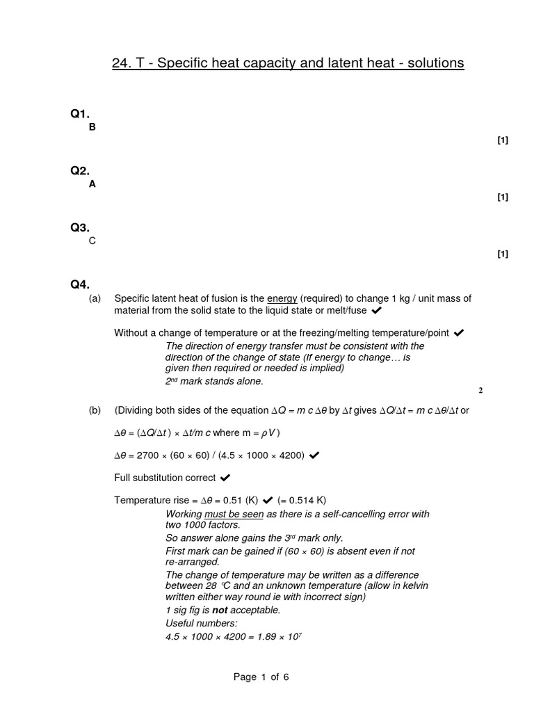 T - Specific Heat Capacity and Latent Heat - Solutions | PDF | Heat ...